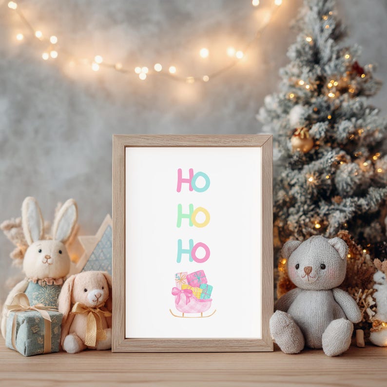 Pastel Christmas Wall Art | 'ho Ho Ho' Kids Room Print (digital ...