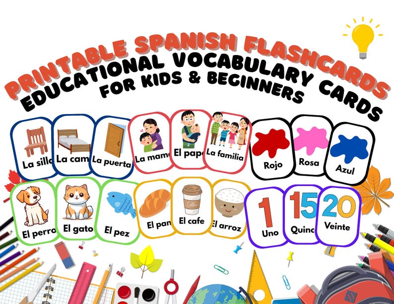Printable Spanish Flashcards – Educational Vocabulary Cards for Kids ...