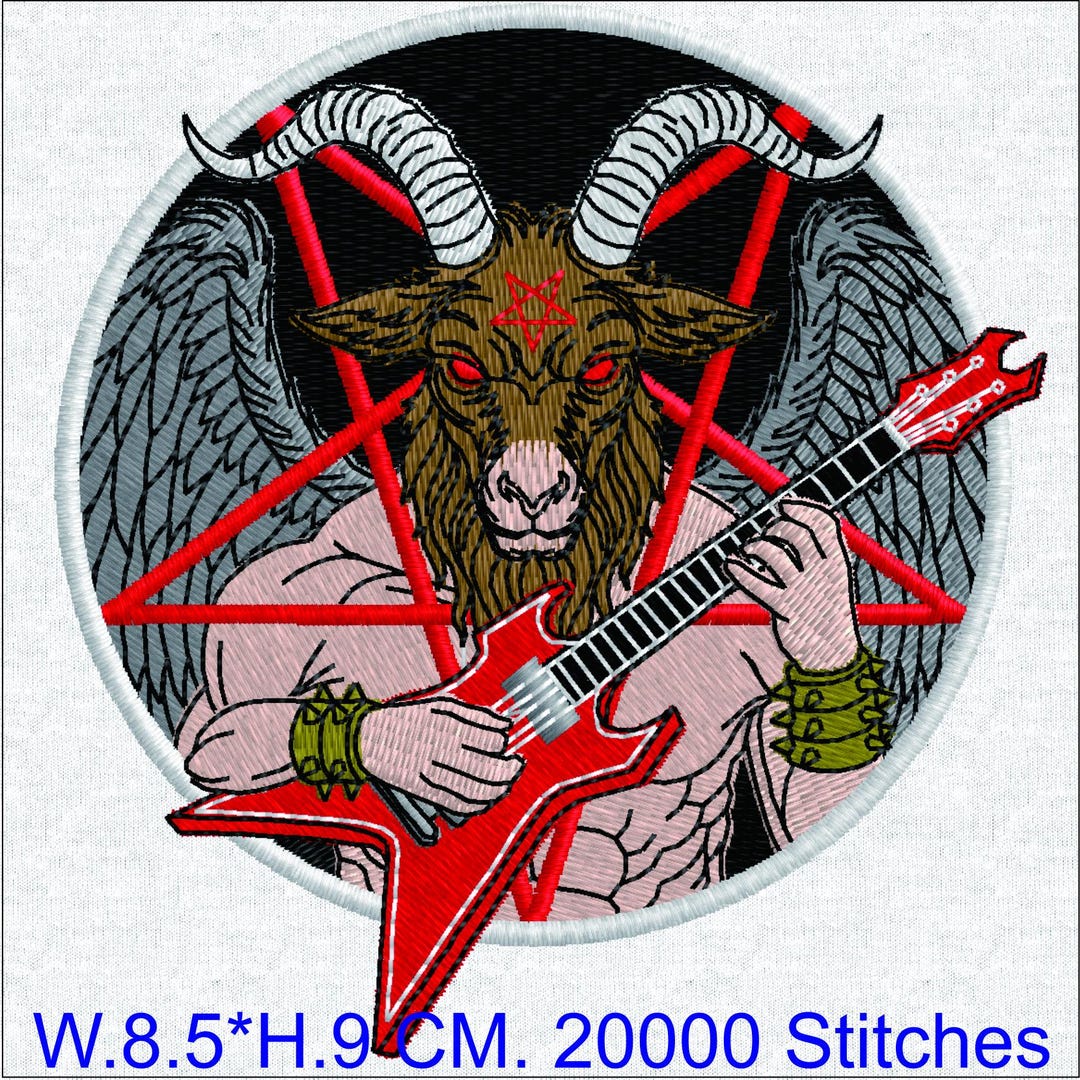 Heavy Metal Baphomet Embroidery Design - Rocking Satan With Electric ...