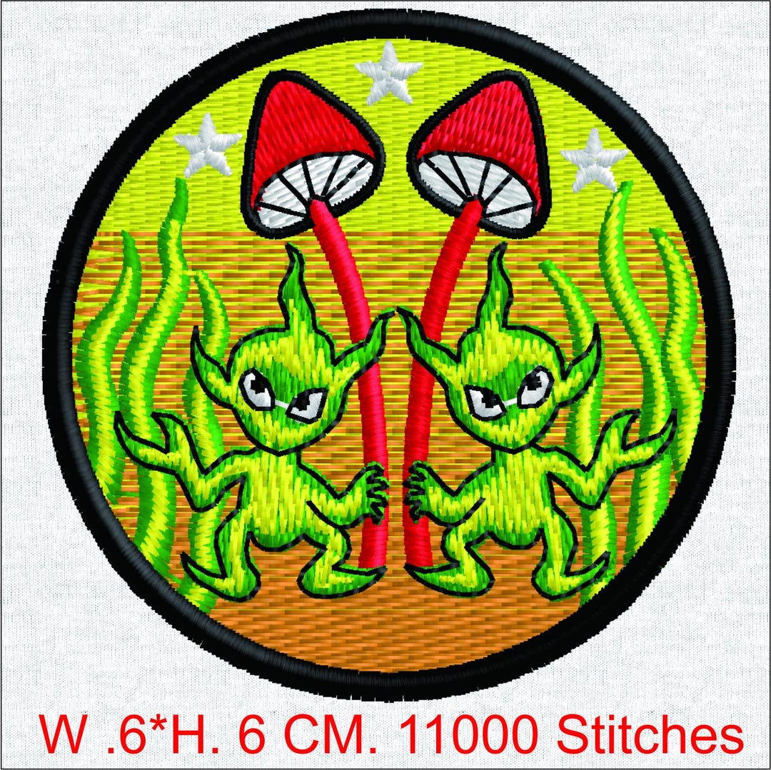 Trippy Goblin Embroidery Design - Mushroom & Alien Creature Digital ...