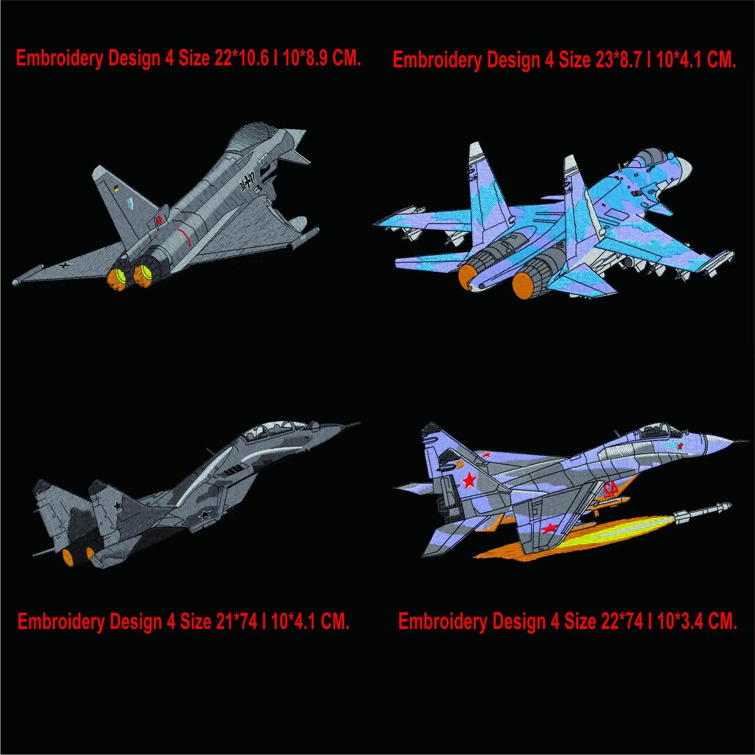 Military Jet Aircraft Embroidery Designs: Fighter, Bomber (8 Designs ...