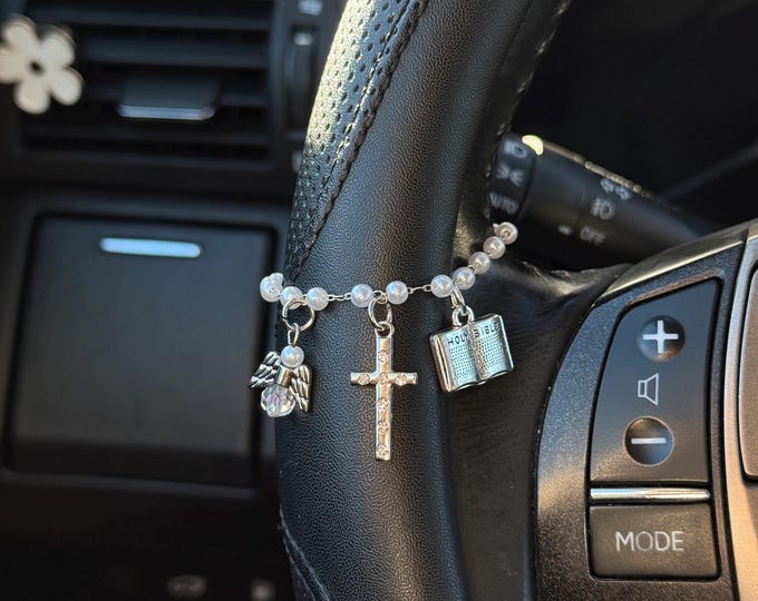Handmade Pearly Bead Car Charm With Cross & Angel Accent - Etsy