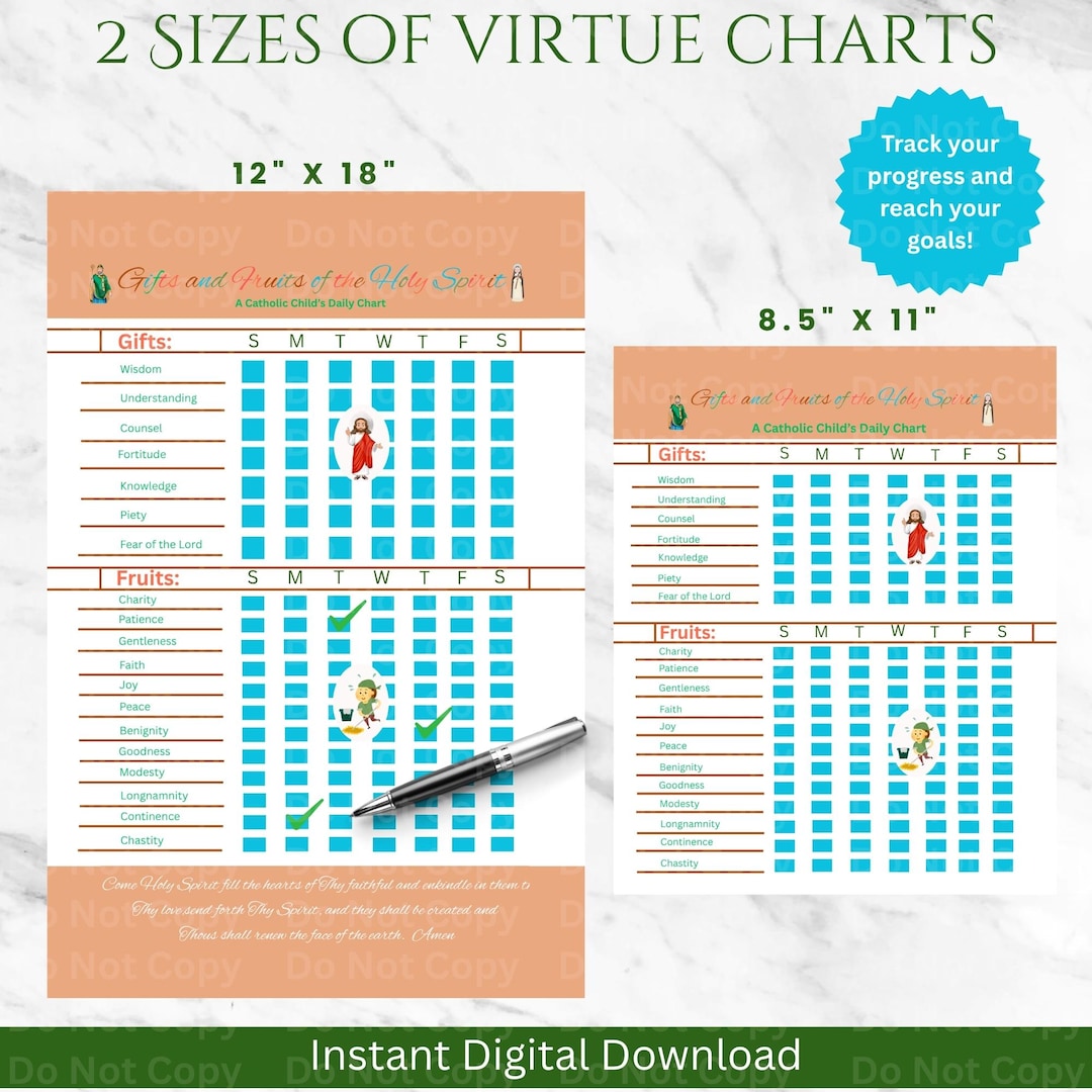 Catholic Christian Kid Virtue Chart, Bible Theme, Classroom or Home ...