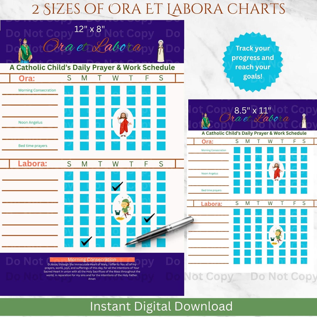 Catholic Christian Kid Virtue Chart, Ora Et Labora, Prayer and Works ...