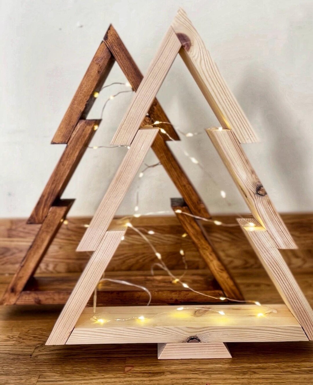 Wooden Christmas Tree , Rustic Look With Battery Operated Fairy Lights ...
