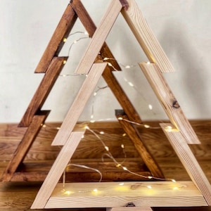 Wooden Christmas Tree , Rustic Look With Battery Operated Fairy Lights ...