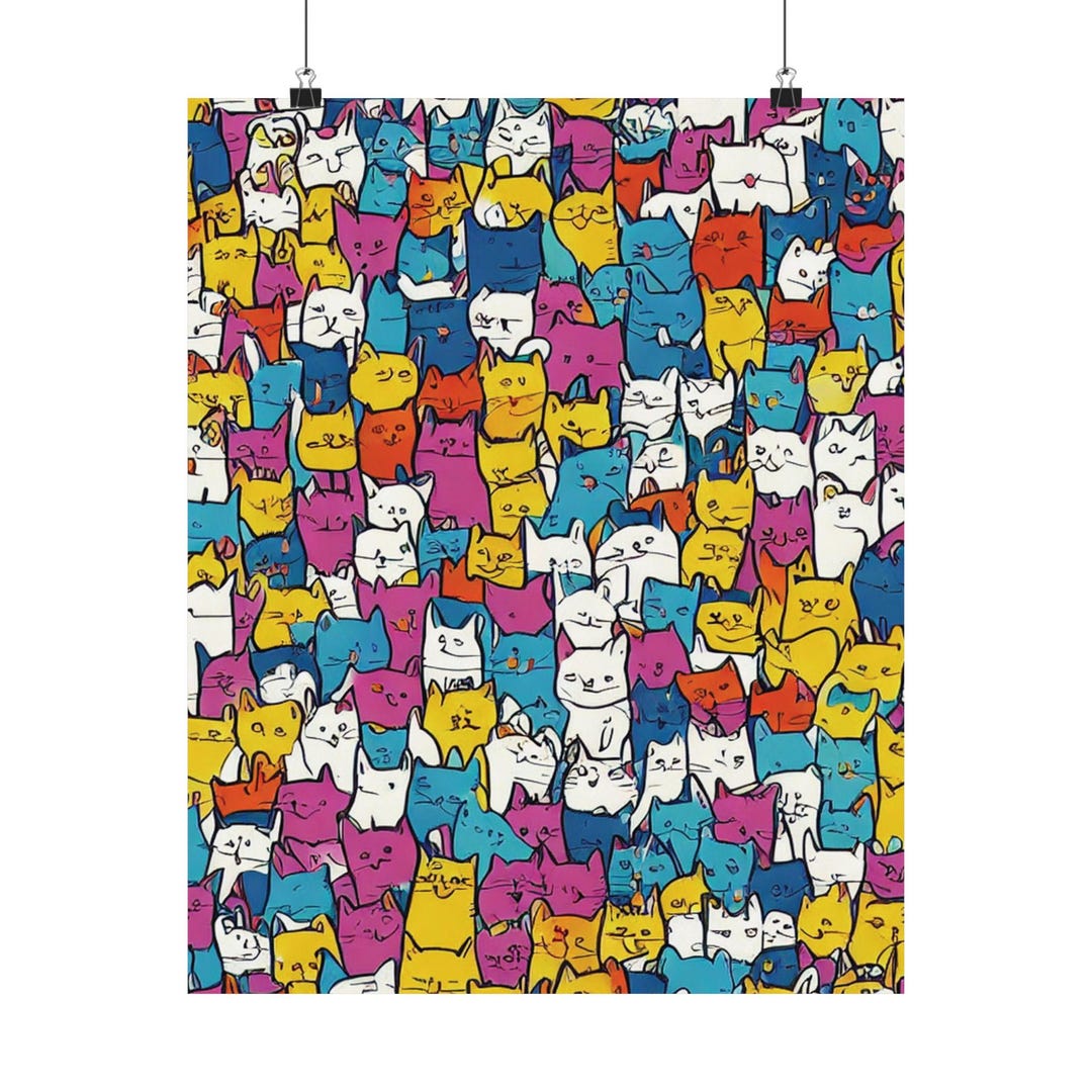 Colorful Cat Poster, Cute Kitty Wall Art, Modern Animal Illustration ...