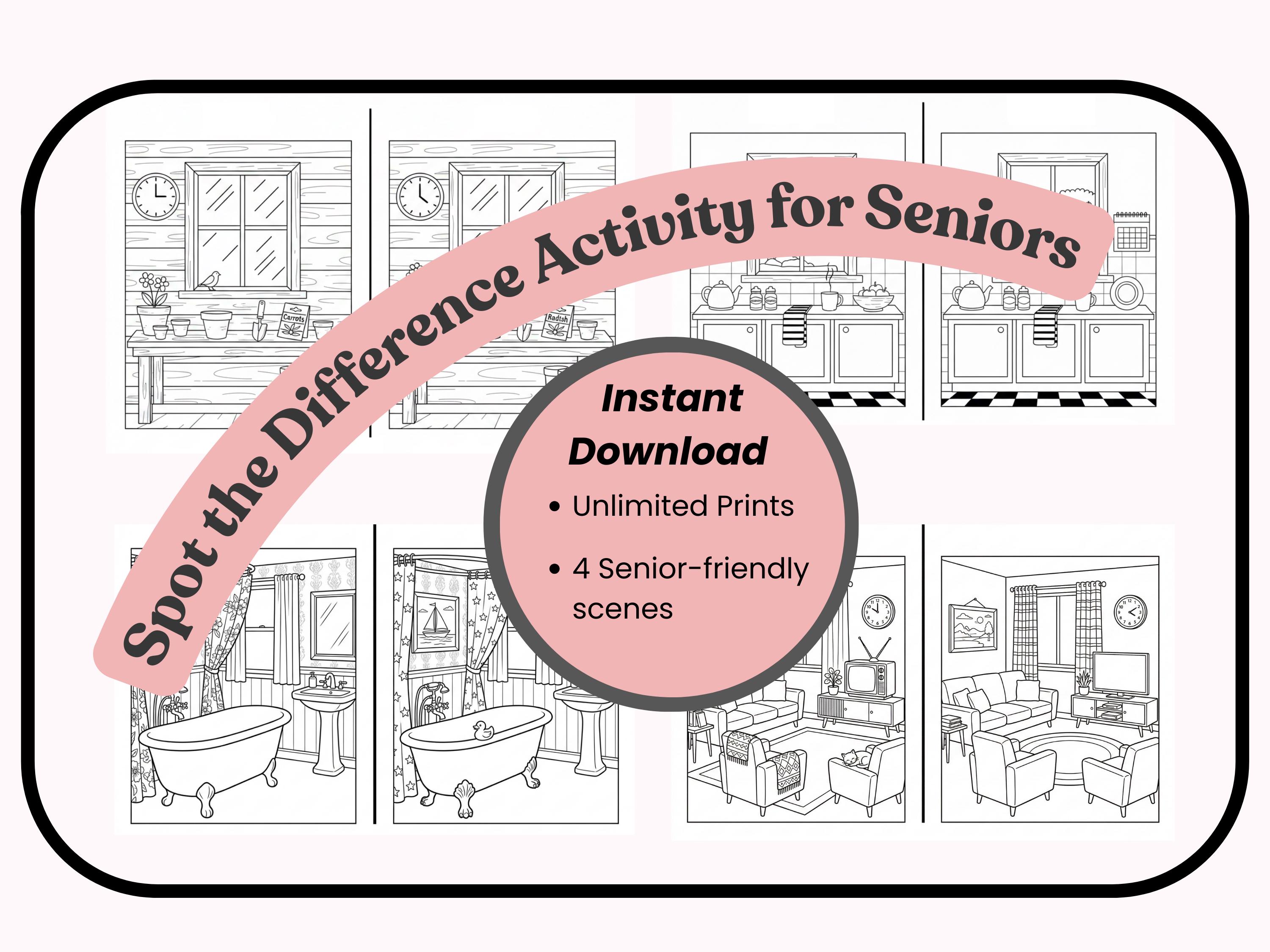 Printable Activity for Seniors: Spot the Difference Coloring and ...