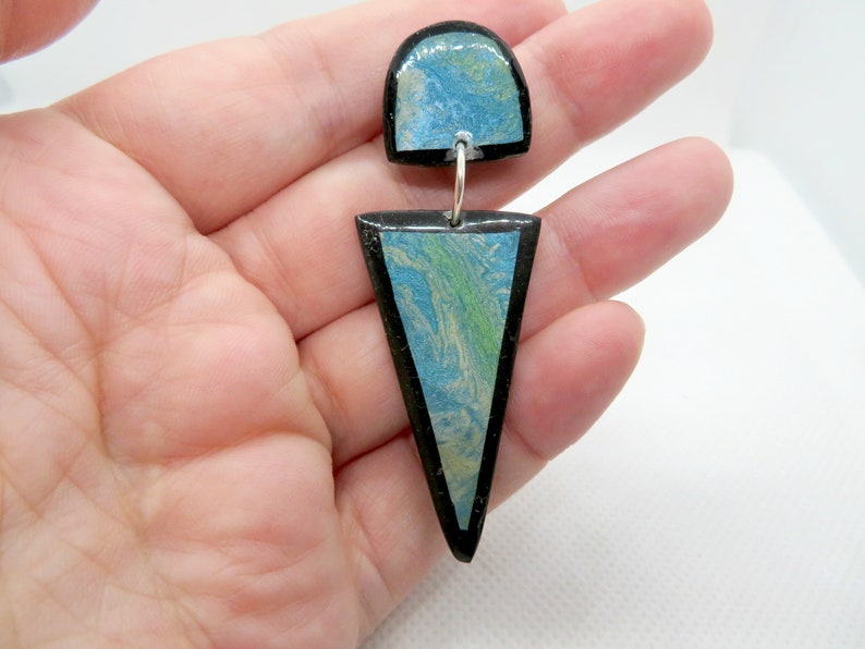 Abstract Art Hand Painted Earrings, Blue Earrings, Pebeo Paint Earrings ...