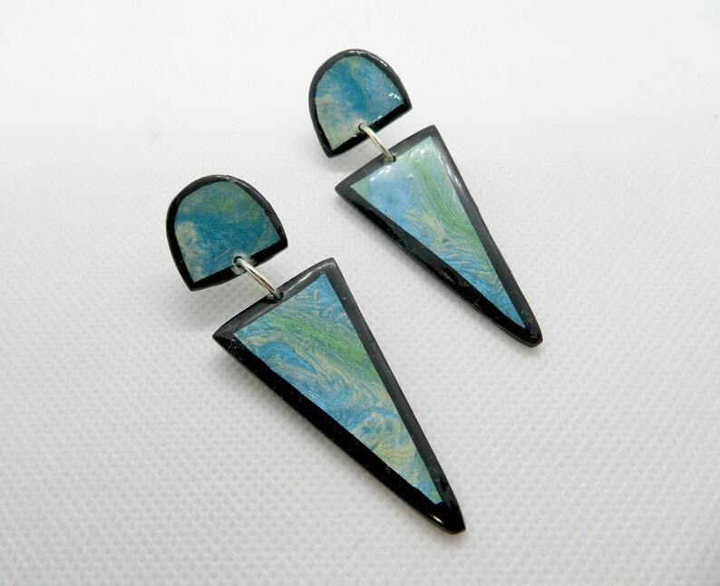 Abstract Art Hand Painted Earrings, Blue Earrings, Pebeo Paint Earrings ...