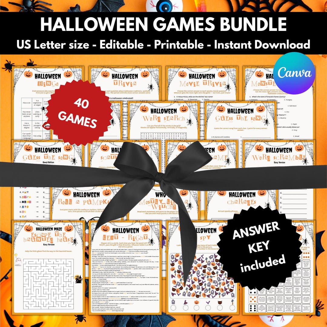 Halloween Party Games Bundle: Printable Family, Classroom & Office ...
