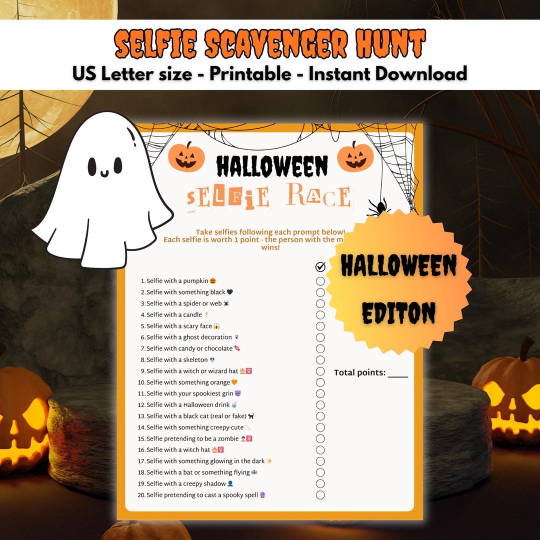 Halloween Selfie Scavenger Hunt Game Printable: Spooky Party Game ...
