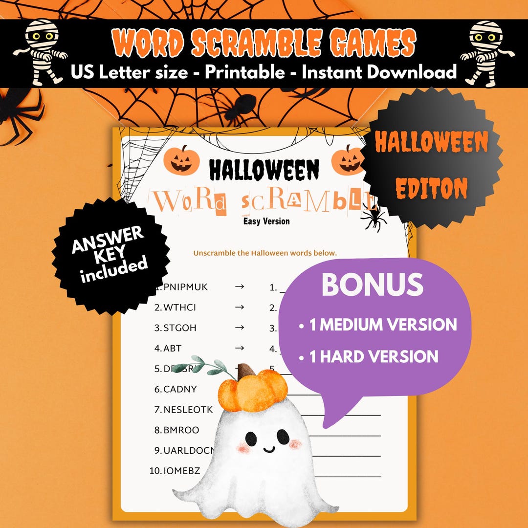Halloween Word Scramble Game Printable: Spooky Party Game for Family ...