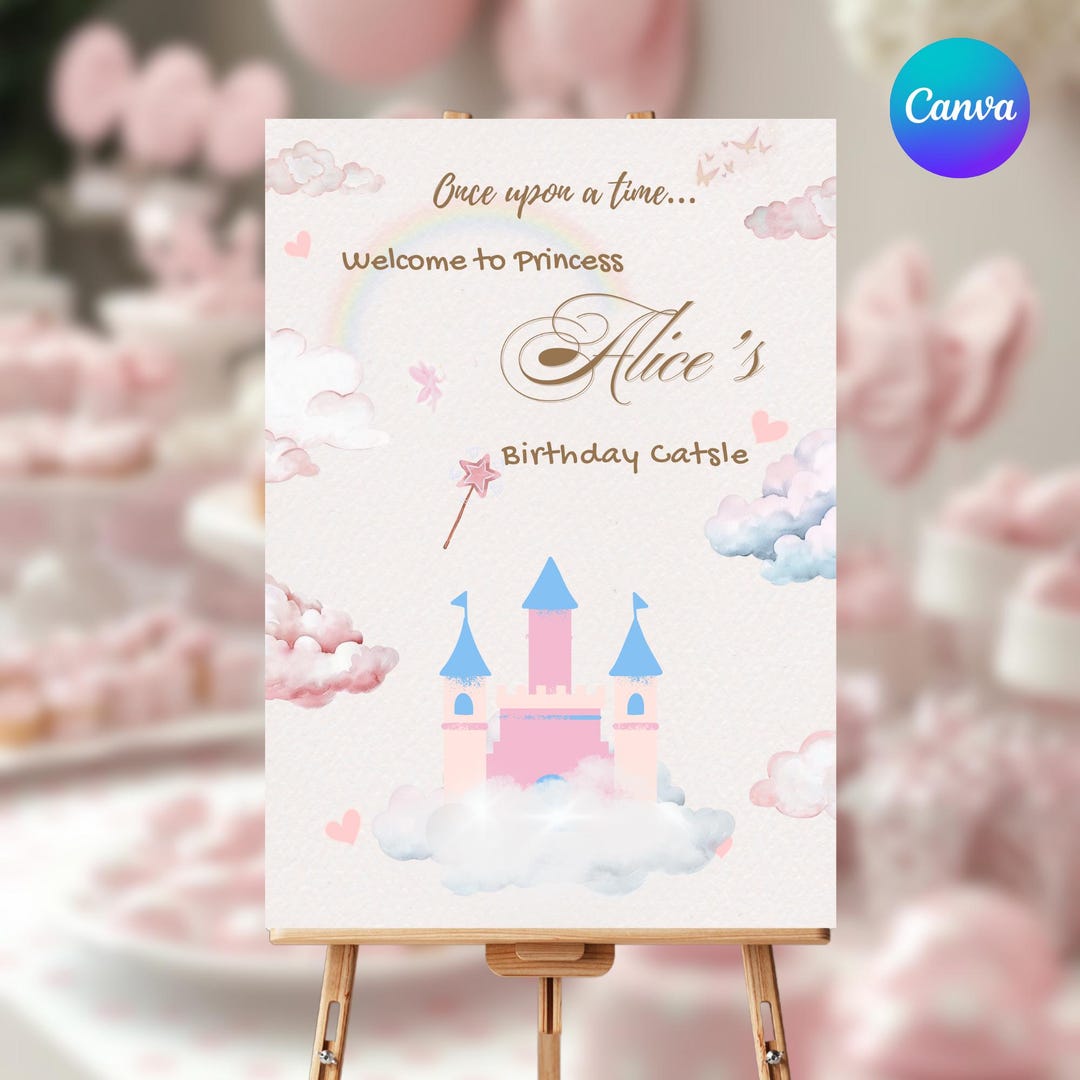Editable Castle Princess Welcome Sign: Fairy Tale Rainbow Pastel Theme ...