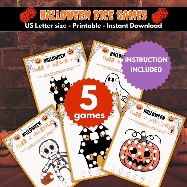 Halloween Dice Game Printable: Spooky Party Game for Family, Kids ...
