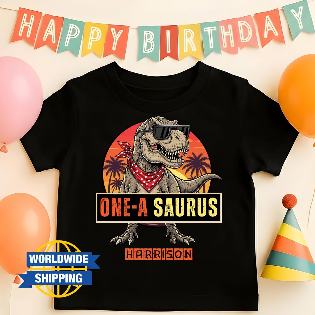 Personalized One A Saurus Birthday Kids T-shirt, 1st Birthday Boy ...