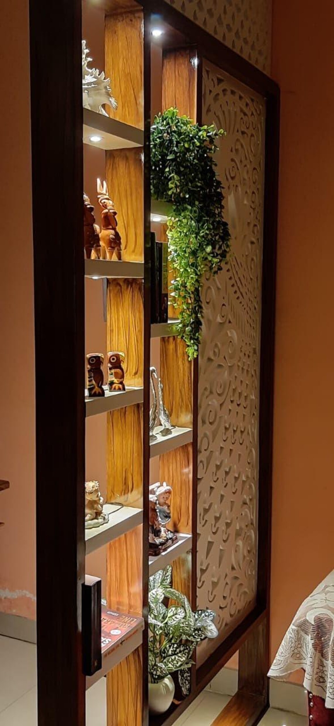 Carved Room Divider With Shelves, Wooden LED Partition Panel - Etsy
