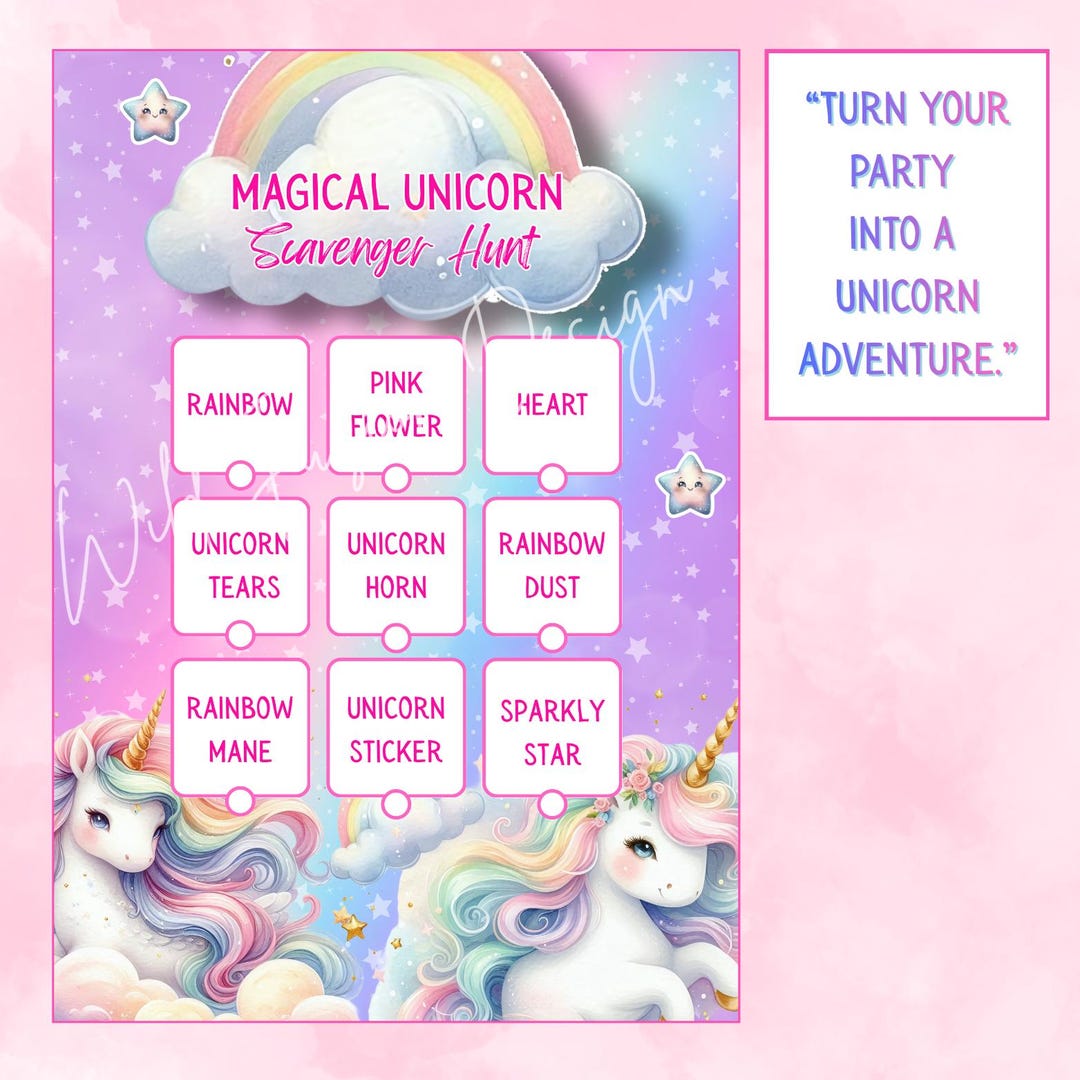 Rainbow Unicorn Scavenger Hunt | Kids Birthday Party Game (digital ...