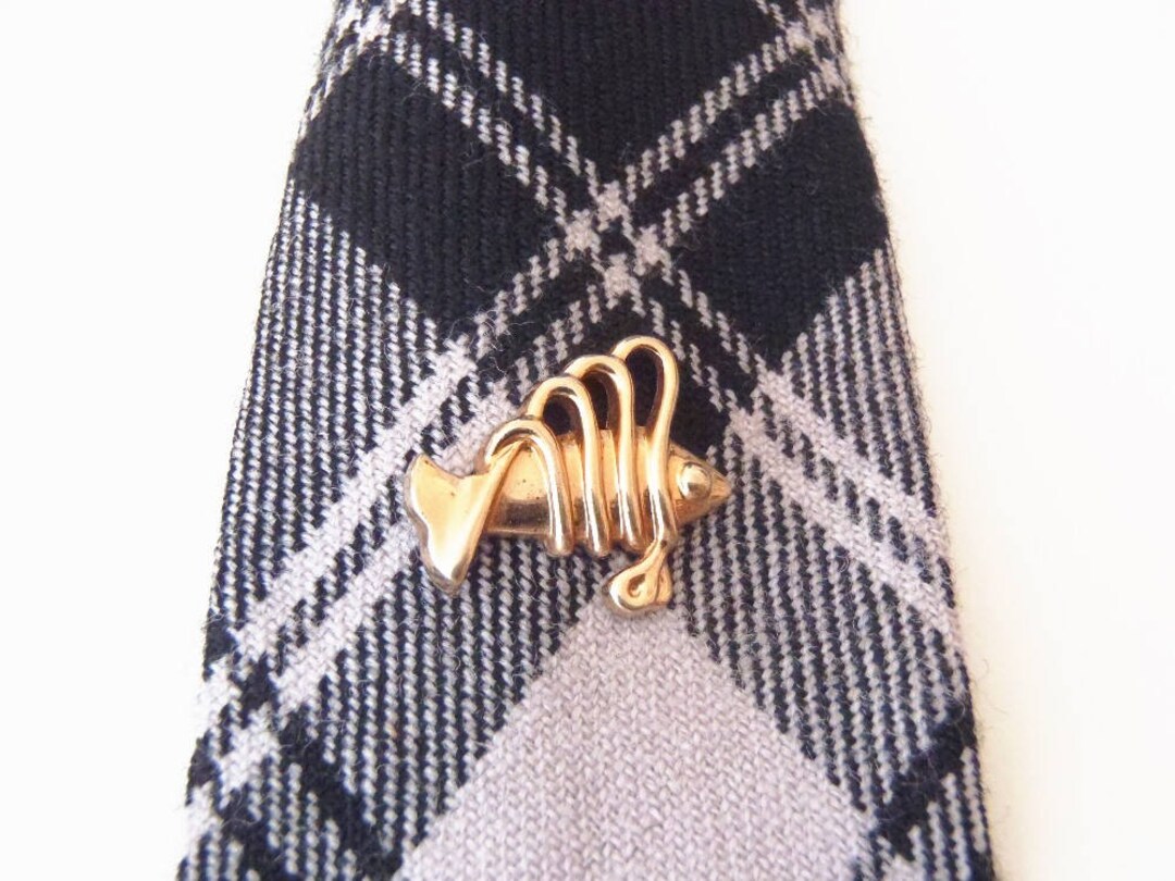 Midcentury Fish Tie Tack Signed Swank Goldtone Abstract Tropical Fish ...