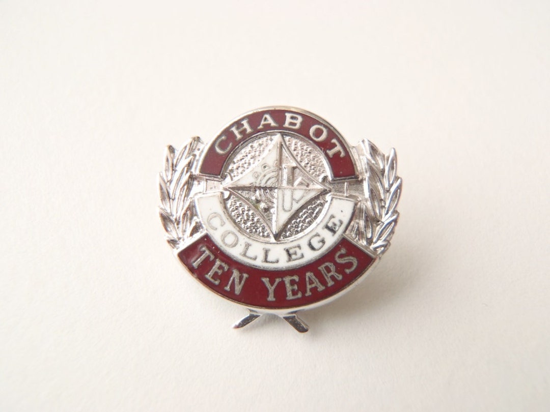 Vintage Chabot College 10 Year Pin Sterling Silver Dark Red & White ...