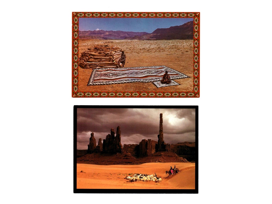 2 Vintage Postcards Navajo Indians: 2nd Largest Navajo Rug Ever Made ...