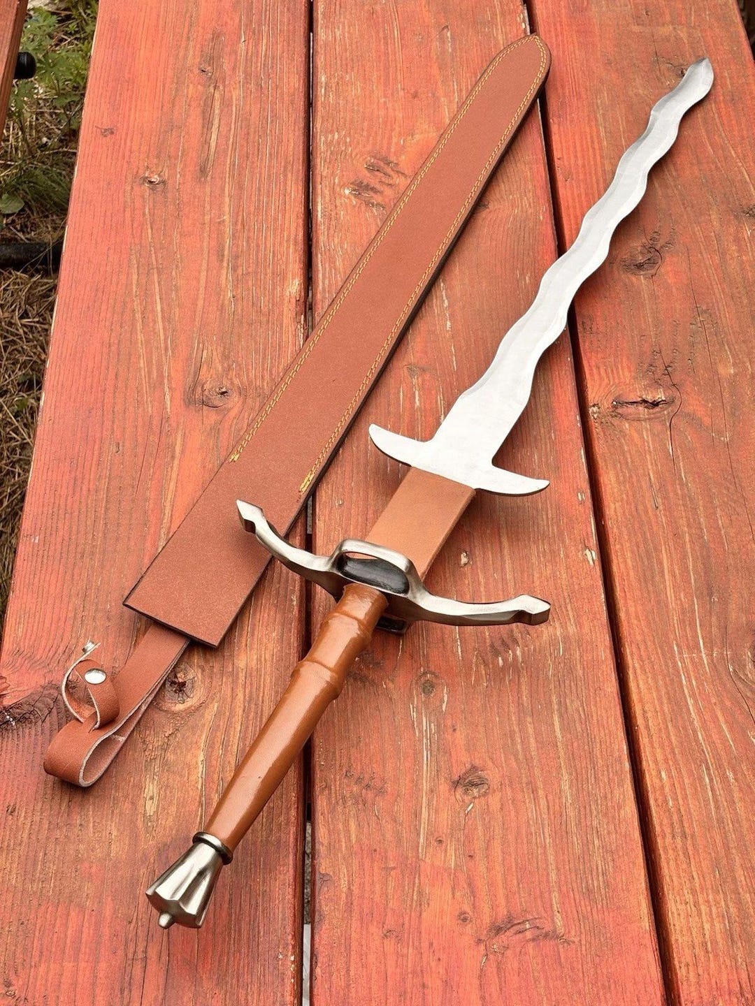 Handmade Viking Kris Sword Replica – Medieval Longsword With Leather ...