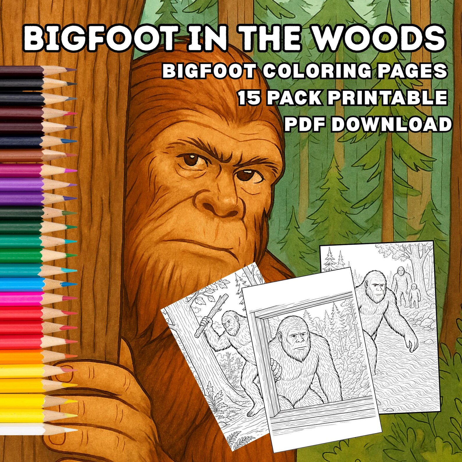 Bigfoot Coloring Pages for Adults: 15 Unique Sasquatch Illustrations II ...