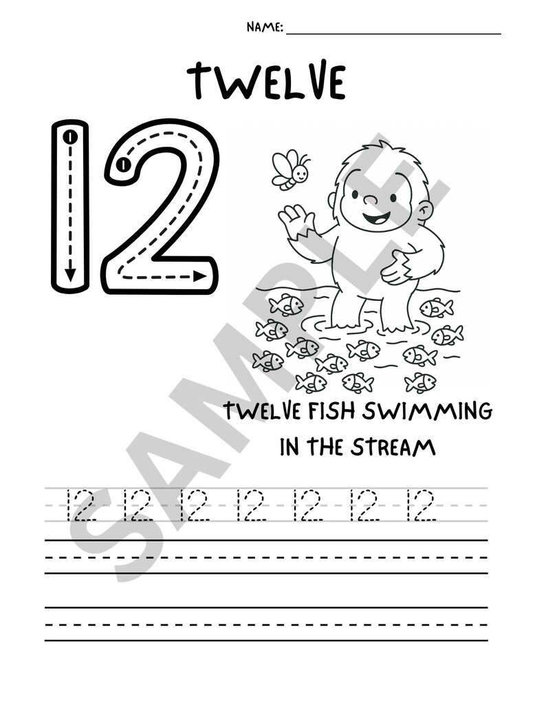 Bigfoot Numbers Tracing & Coloring Pages 1-20 (printable PDF Download ...