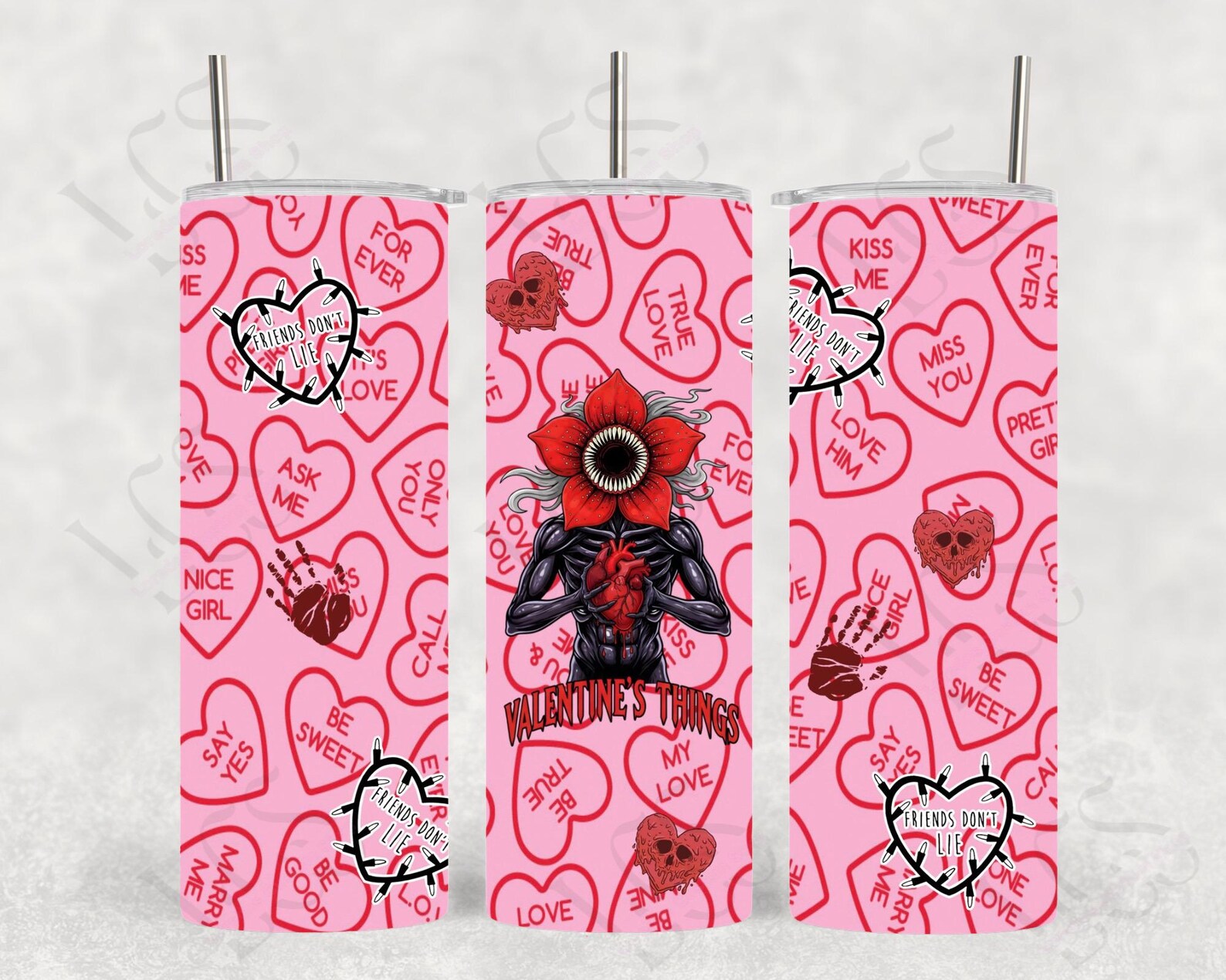 Stranger Things Valentines 20 Oz Skinny Tumbler Wrap , Happy Valentine ...