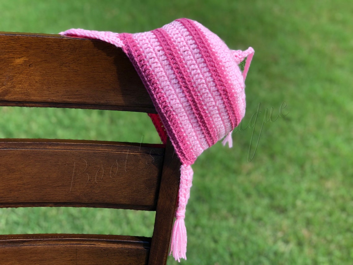 Crocheted Pink Striped Character Hat, Photo Prop, Halloween Costume ...