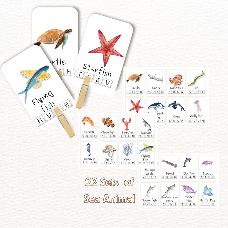Sea Animal Alphabet Clip Cards: Beginning Sounds Activity (digital ...