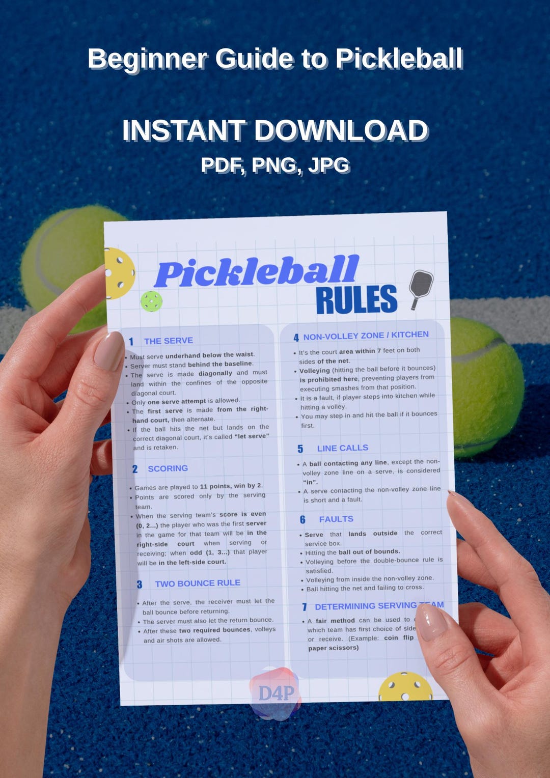 Pickleball Rules Printable PDF JPG PNG Instant Download Instructions ...