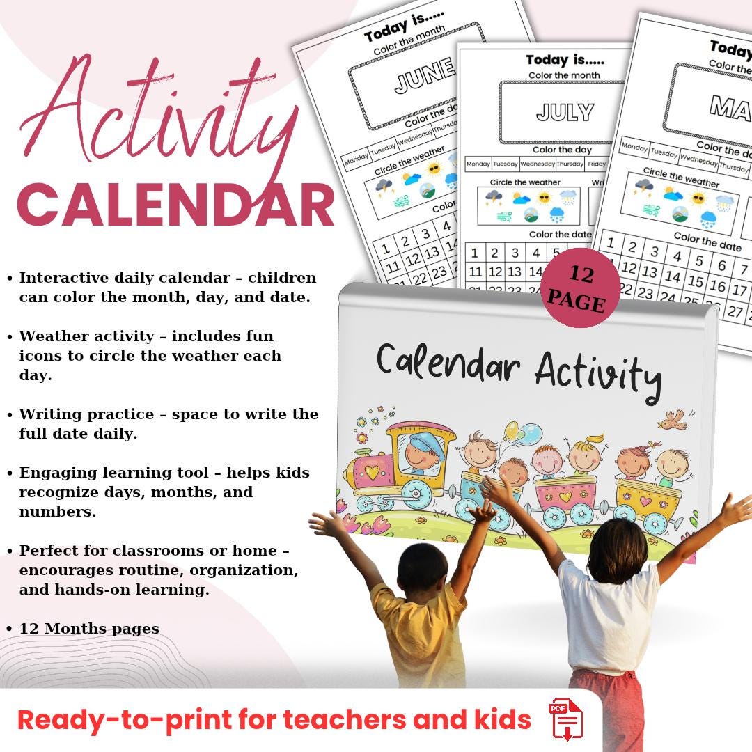 Kids Daily Calendar Printable: Learning Activity Pages PDF - Etsy