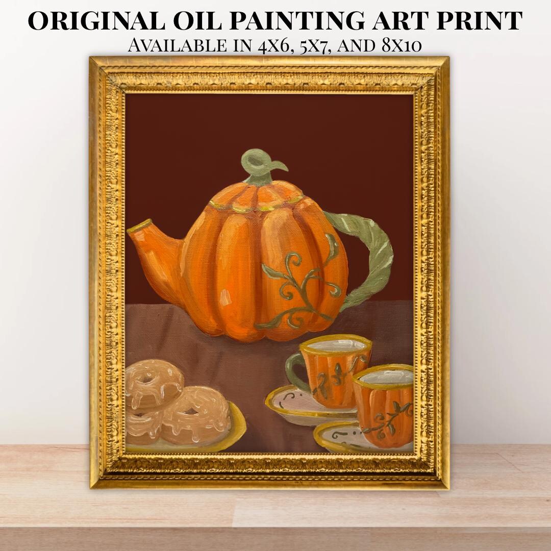 Pumpkin Teapot Art Print, Cozy Fall Kitchen Decor - Etsy
