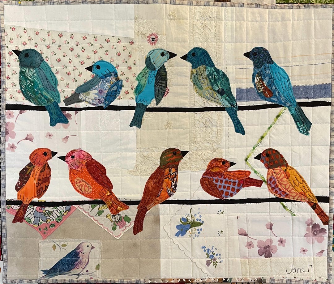 PDF Pattern for a Fabric Collage Project Featuring Birds Sat on a Wire ...