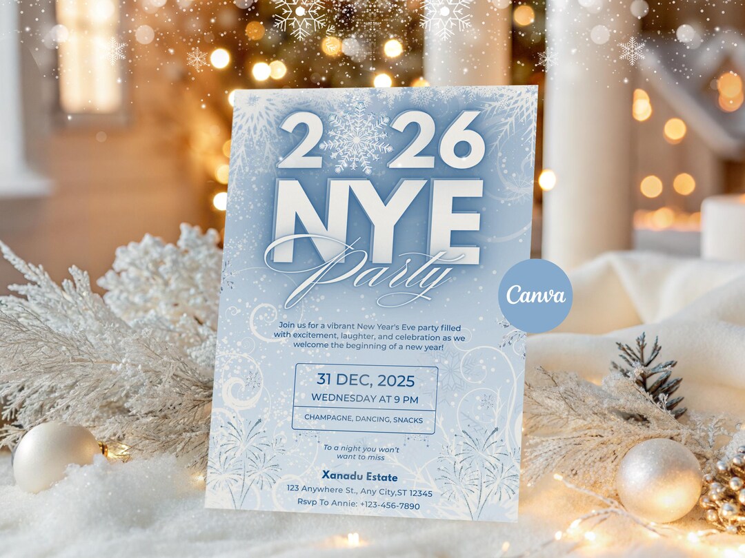 Winter New Year’s Eve Party Invitation, Elegant Snowy NYE Invite ...