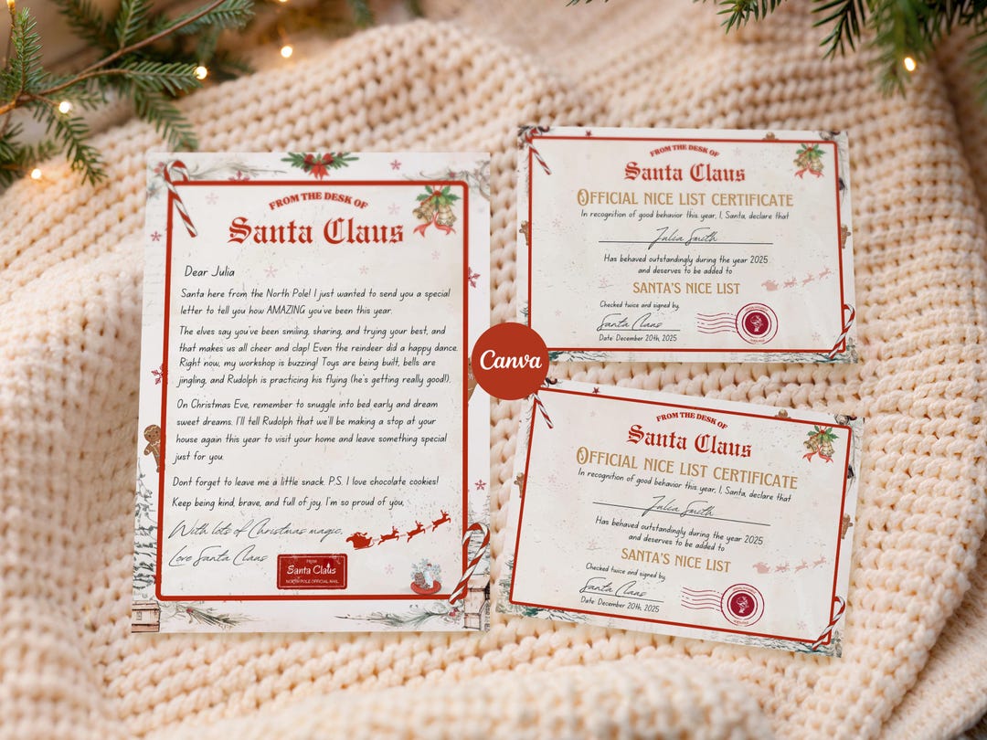 Official Christmas Letter From Santa & Nice List Certificate Printable ...