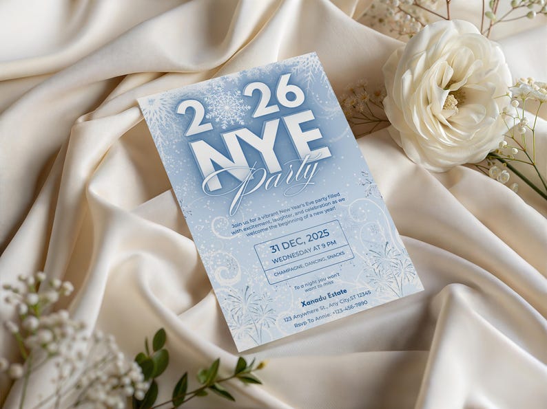 Winter New Year’s Eve Party Invitation, Elegant Snowy NYE Invite ...