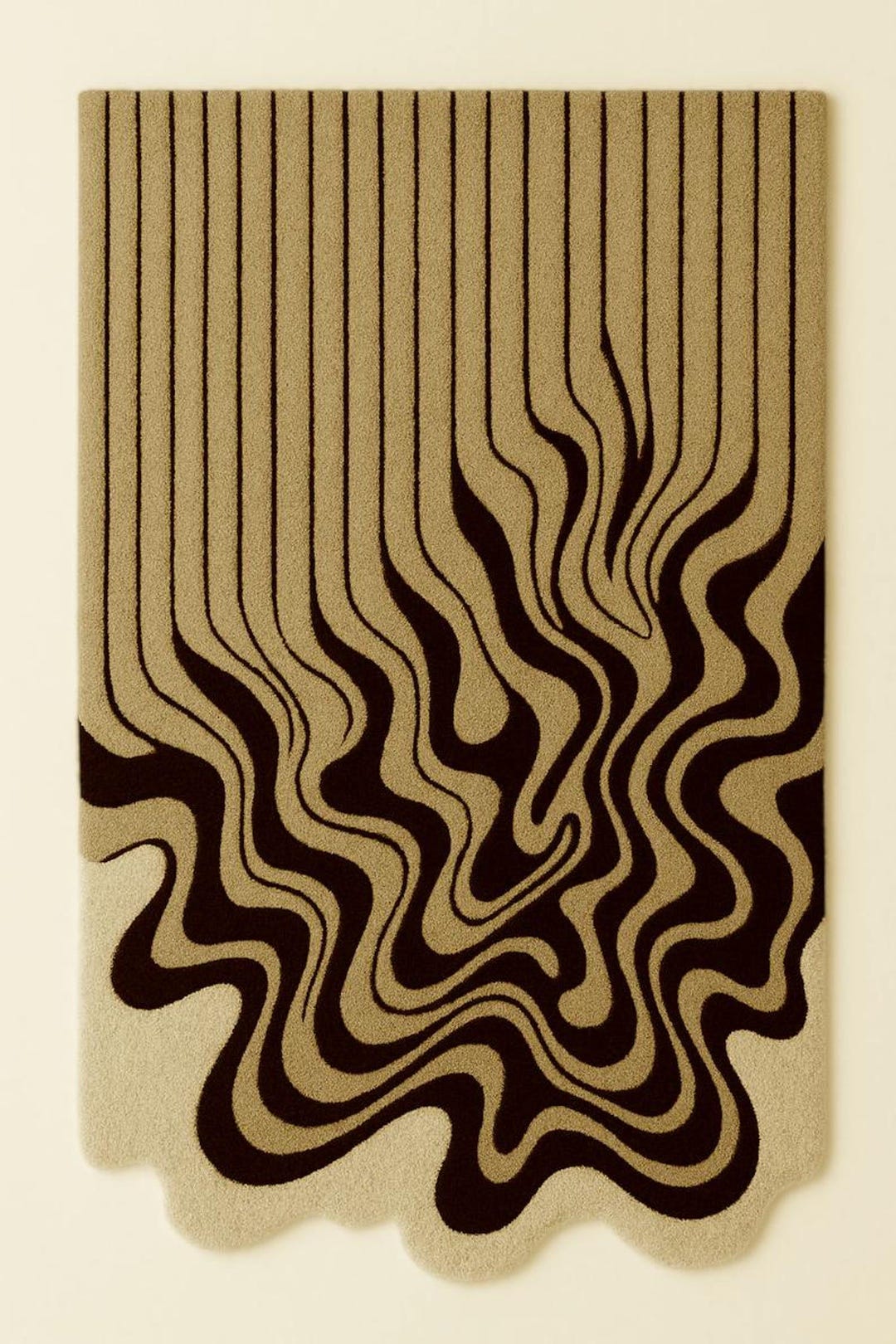 Wavy Line Wool Rug – Trippy Optical Illusion, Beige & Brown... - Etsy