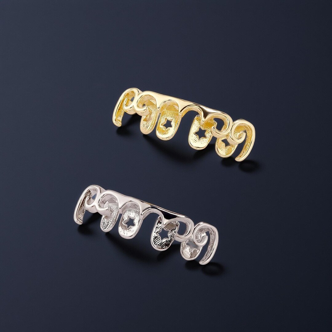 Hip Hop Gold Upper Teeth Grillz, Smooth Vampire Fang Cap, Hollow Out ...