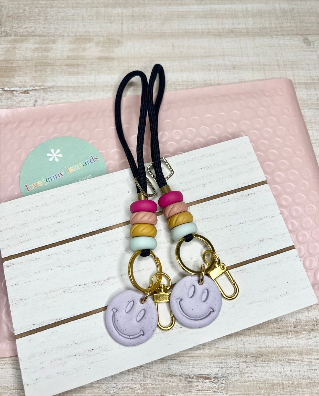 Bag Bling Smiley Face Charm Clay Beaded Keychain Handmade Beads Bag ...
