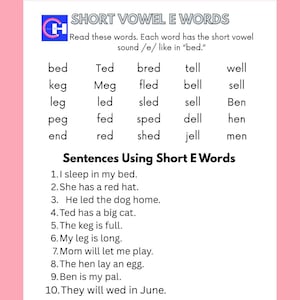 Short Vowel E Phonics Bundle: Early Reading Games & Activities (PDF ...