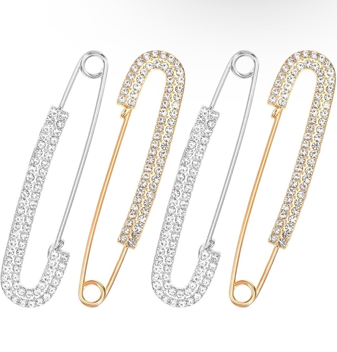 Large 3” Rhinestone & Metal (gold or Silver) Safety Pin - Etsy