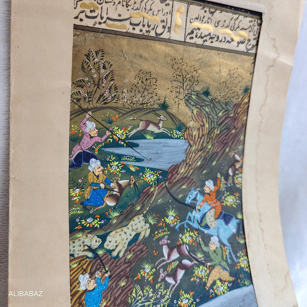 Vintage Persian Miniature Hunting Scene Hand-painted Art - Etsy