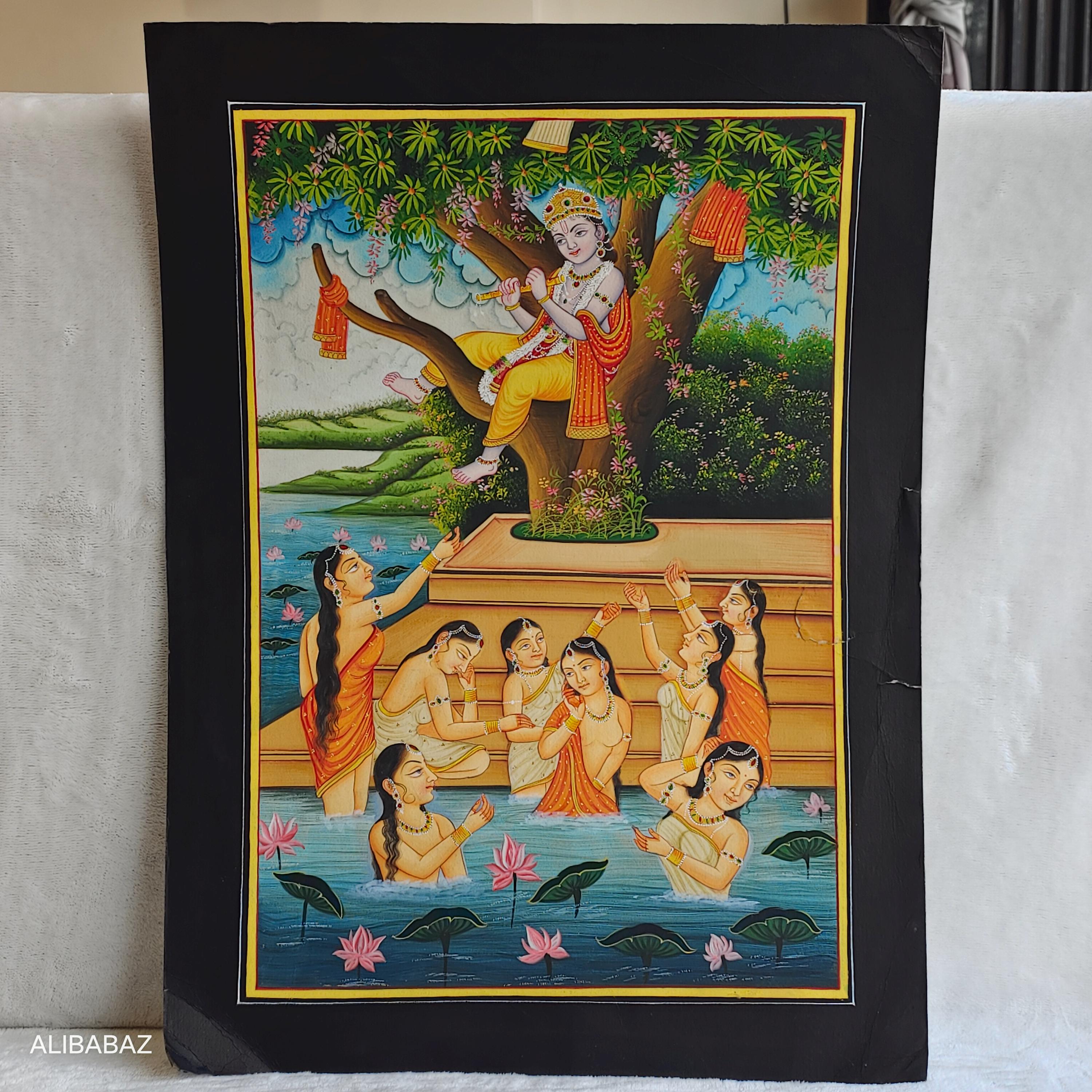 Krishna Vastra Haran Leela, Rajasthani Miniature Painting Handmade Art ...