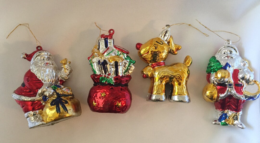 Christmas Ornaments Set of 4 ~ Rudolph, Santa Claus, Santa’s Gift Bag ...