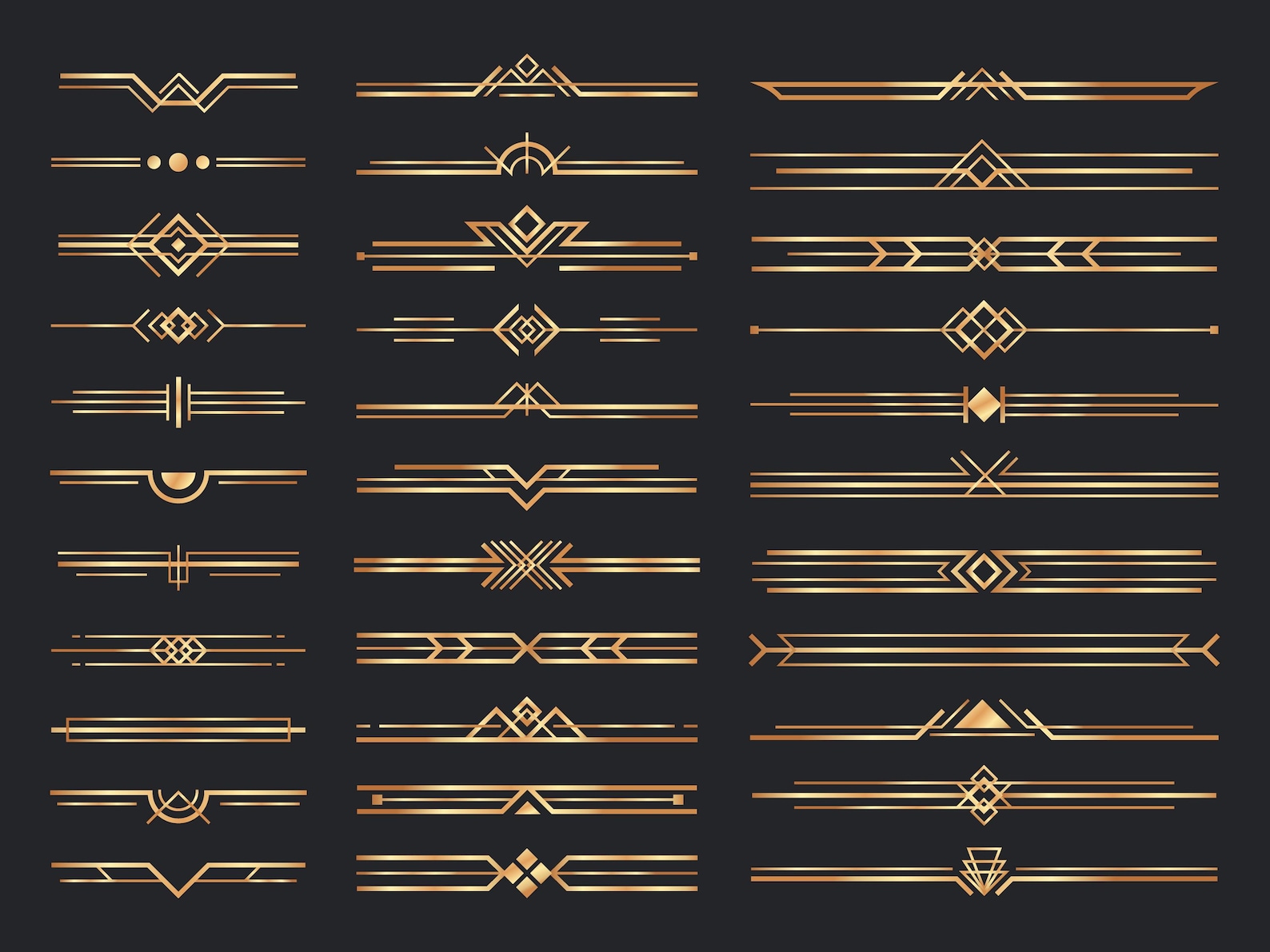Art Deco Gold Text Dividers: Geometric Borders Clipart (SVG, PNG, PDF ...
