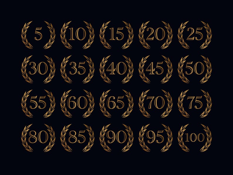 Gold Laurel Wreath Vector Bundle, Anniversary Numbers Clipart (svg, Png ...
