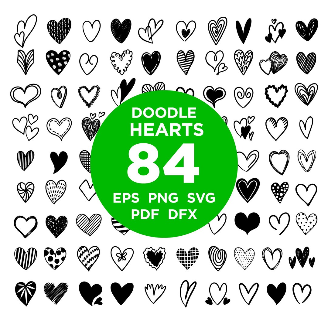 Doodle Hearts Clipart Set: Hand-drawn Valentine's Day Designs (digital ...