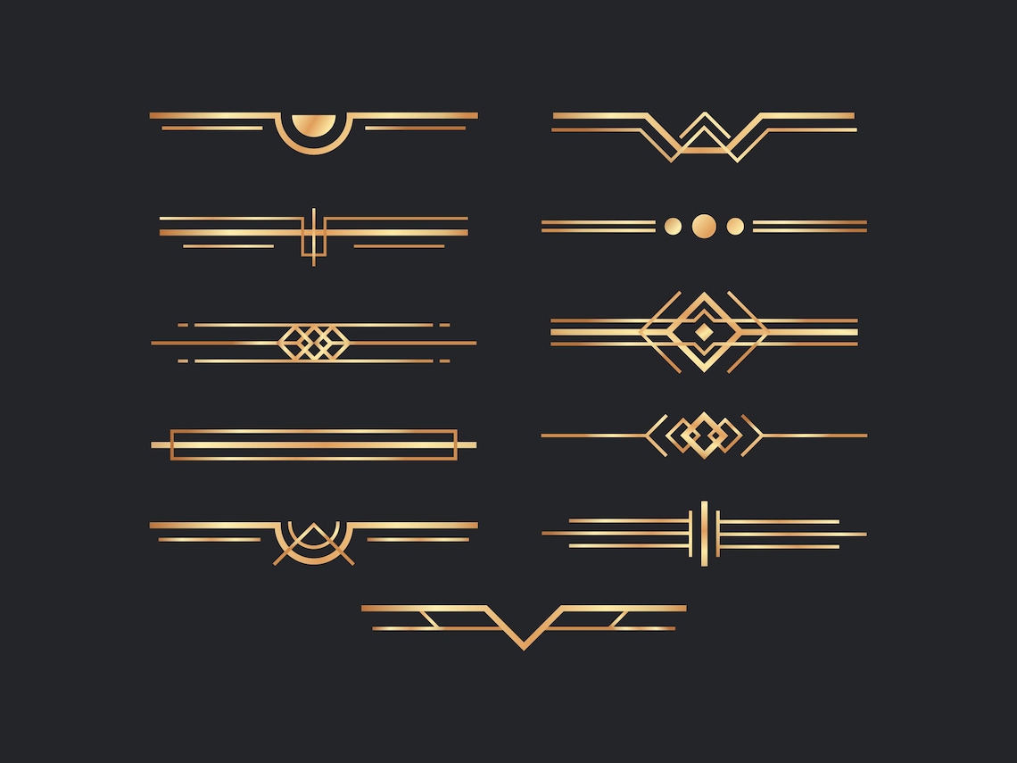 Art Deco Gold Text Dividers: Geometric Borders Clipart (SVG, PNG, PDF ...